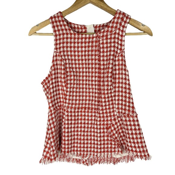 Anthropologie | Tops | Anthropologie Maeve Sz 8 Red White Checkered Houndstooth Peplum ...